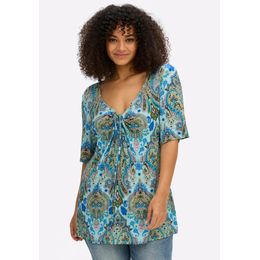 sheego Damen T-Shirt "T-Shirt", bunt, Gr. 48, bedruckt, gebl&uuml;mt, gemustert, mehrfarbig, 95% Viskose, 5% Elasthan, Shirts