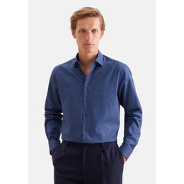 Seidensticker Herren Businesshemd "Schwarze Rose", blau, Gr. 42, bedruckt, 100% Baumwolle, Hemden, Regular 1/1 Kentkragen Druck