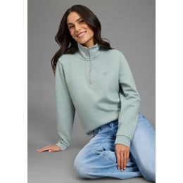 Laura Scott Damen Sweater, gr&uuml;n, Gr. 40, unifarben, angeraute Sweatware, Obermaterial: 60% Baumwolle, 40% Polyester, Sweatshirts, Modisch verk&uuml;rzt