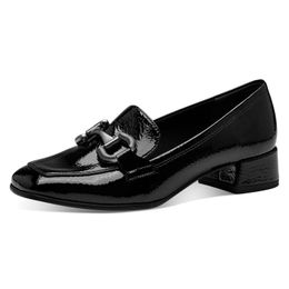 Tamaris Damen Slipper, Gr. 40, schwarz, Lacksynthetik, aufgeraut, gl&auml;nzend, unifarben, Schuhe, Blockabsatz, Slipper, Businessschuh mit modischer
