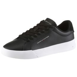 Tommy Hilfiger Herren Sneaker "TH COURT CORE", Gr. 47, schwarz, Leder, Lederimitat, Schuhe, Freizeitschuh, Halbschuh, Schn&uuml;rschuh, weich gepolstertem