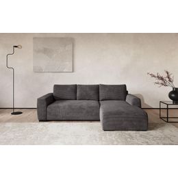 Ecksofa COTTA, B:252cm H:86cm T:170cm, grau, Wohnzimmer, Sofas, "Giro L-Form, Recamiere, Breite 252 cm", wahlweise mit Bettkasten und Trendbezug CORD