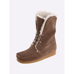 Damen Schn&uuml;rstiefelette, Gr. 38, grau, Leder, Veloursleder, Schuhe