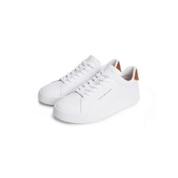 Tommy Hilfiger Herren Sneaker "TH COURT LTH DETAIL ESS", Gr. 43, wei&szlig;, Leder, Lederimitat, unifarben mit Farbeinsatz, Basic, Schuhe, Freizeitschuh,