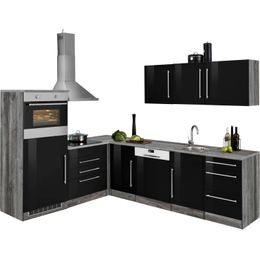 Winkelk&uuml;che KOCHSTATION, B:220cm H:200cm T:60cm, schwarz, Komplettk&uuml;chen-Sets, "KS-Samos", Stellbreite 200x270 cm, wahlweise mit E-Ger&auml;ten und