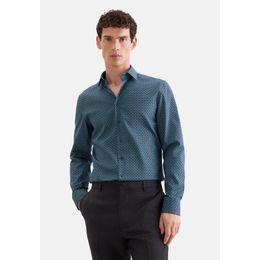 Seidensticker Herren Businesshemd "Schwarze Rose", blau, Gr. 41, bedruckt, 100% Baumwolle, Hemden, Slim 1/1 Kentkragen Druck