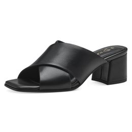 Marco Tozzi Damen Pantolette, Gr. 38, schwarz, Lederimitat, unifarben, Schuhe, Blockabsatz, Sommerschuh, Schlappen mit gekreuzter Bandage