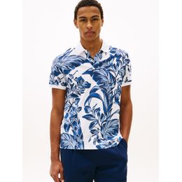 Tommy Hilfiger Herren Poloshirt "FLORAL AOP REGULAR", blau, Gr. L, Jersey, Obermaterial: 100% Baumwolle, Shirts, mit Blumenprint, regular fit