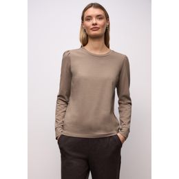 Street One Damen Langarmshirt, beige, Gr. 46, unifarben, Web, 95% Baumwolle, 5% Elasthan, Shirts, mit Rundhalsausschnitt