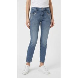MAC Damen Slim-fit-Jeans "RICH SLIM 7/8 flower", blau, Gr. 46, unifarben, Denim/Jeans, Obermaterial: 88% Baumwolle, 9% Elastomultiester, 3% Elasthan,