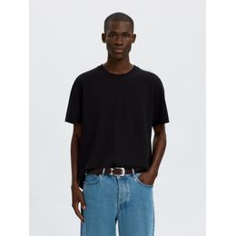 Selected Herren Rundhalsshirt "SLHATLAS SS O-NECK TEE"schwarz, Gr. L, unifarben, Jersey, Obermaterial: 95% Baumwolle, 5% Elasthan, Shirts,