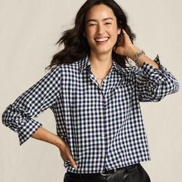LANDS' END Verk&uuml;rzte Flanellbluse f&uuml;r Damen in Petite-Gr&ouml;&szlig;e, Damen, size: petite, Blau, Baumwolle, by Lands' End