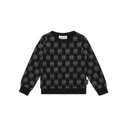 Philipp Plein Damen Sweatshirt "Monogram Mit Schmucksteinen", schwarz-wei&szlig;, Gr. 8, Obermaterial: 5% Elasthan, 95% Baumwolle, Sweatshirts