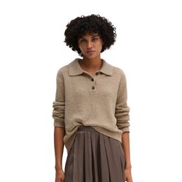 Marc O'Polo MARC O'POLO Damen Langarm-Poloshirt "aus Boucl&eacute;-Garn", beige, Gr. S, unifarben, Obermaterial: 90% Baumwolle, 10% Polyamid, Shirts