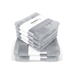 Handtuch Set HERZBACH HOME, silber, Jersey, Obermaterial: 100% Baumwolle CO., Handtuch-Sets, "Pura", 6er Set, 550g/m&sup2;, Premium-Qualit&auml;t, 100%