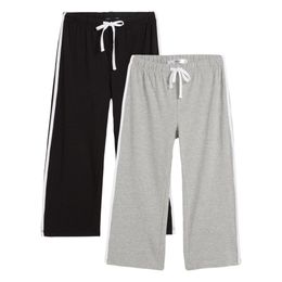 bonprix Damen Sporthoseschwarz, hellgrau meliert, Gr. 32, kontrastfarbene Details, meliert, unifarben, Jersey, Obermaterial: 86% Baumwolle, 9%