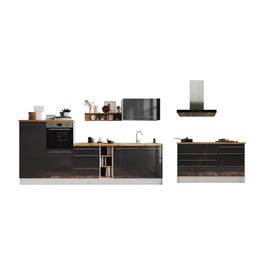 K&uuml;chenzeile respekta, B:320cm H:200cm T:60cm, schwarz, Komplettk&uuml;chen-Sets, "Gabriel", Breite 320/150 cm mit Soft-Close in exklusiver Konfiguration