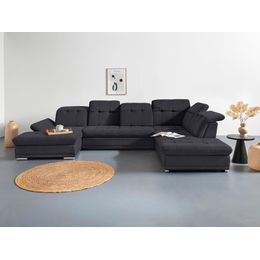 Wohnlandschaft COTTA, B:386cm H:86cm T:265cm, schwarz, 90% Polyester, 10% Polyamid, Sofas, "Holiday U-Form mit Sitztiefen-, Armteil- und