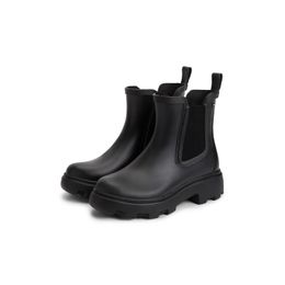 Tommy Hilfiger Damen Chelseaboots "RUBBER FLAG CLEATED RAINBOOT", Gr. 36, schwarz, Elastischer Einsatz, Gummi, kontrastfarbene Details, unifarben,