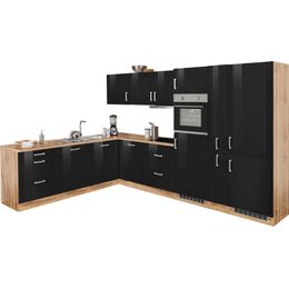 Winkelk&uuml;che KOCHSTATION, B:240cm T:330cm, schwarz, Komplettk&uuml;chen-Sets, "KS-Tinnum", mit E-Ger&auml;ten, Stellbreite 240/330 cm