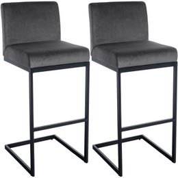 CLP Barhocker 2er Set mit R&uuml;ckenlehne Hopewell, gepolsterte Sitzfl&auml;che aus Samt und Metallgestell mit Fu&szlig;ablage, f&uuml;r K&uuml;che, Esszimmer und Bar