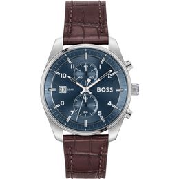 BOSS Herren Chronograph "SKYTRAVELLER", braun, Armbanduhren, Quarzuhr, Armbanduhr, Herrenuhr, Lederarmband, analog, Tag
