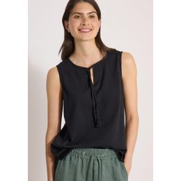 Cecil Damen Blusentop, schwarz, Gr. XXL, unifarben, Web, 75% Baumwolle, 25% Modal, Blusen, mit geschlitztem Rundhalsausschnitt