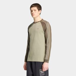 Herren Langarmshirt "3-STREIFEN LONGSLEEVE"silber pebble, branch, Gr. M, adidas originals, Obermaterial: 100% Baumwolle, Shirts