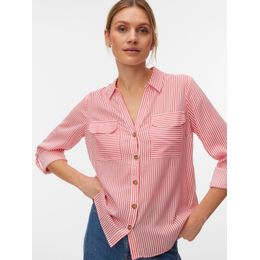 V&eacute;ro Moda VERO MODA Damen Hemdbluse "VMBUMPY L/S SHIRT NEW WVN GA NOOS"coral paradise stripes:snow wei&szlig;, Gr. S, gestreift, Web, Obermaterial: 100% Viskose,