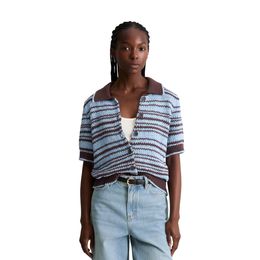 Marc O'Polo Damen Cardigan "aus garngef&auml;rbtem B&auml;ndchengarn", blau, Gr. L, MARC O'POLO DENIM, gestreift, Obermaterial: 81% Baumwolle, 19% Polyamid, Strickjacken