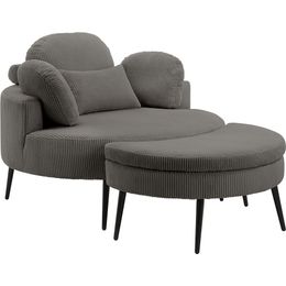 Loveseat OTTO HOME, B:110cm H:84cm T:110cm, grau, 100%PES, Sessel, "Riko Sessel, B: 110 cm, Sitzh&ouml;he: 44 cm", XXL- Sessel, mit Stauraumhocker,