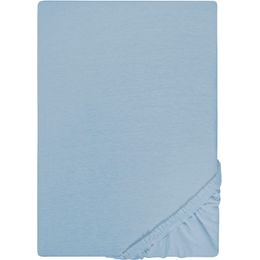 Spannbettlaken Biberna, L:200cm, blau, Jersey, Obermaterial: 100% Baumwolle, Bettlaken, "Leila", Bettlaken aus 100% Baumwolle, f&uuml;r Matratzenh&ouml;hen bis