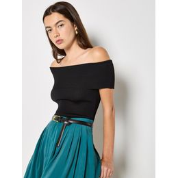 Apricot Damen T-Shirt "Rippstrick-Bardot-Top", schwarz, Gr. 38, uni, Strick, Obermaterial: 45% Viskose CV. 28% Polyester PES. 27% Nylon NY., Tops