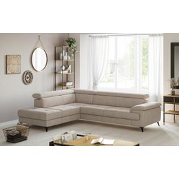 Ecksofa OTTO HOME, B:286cm T:236cm, beige, 100% Polyester (PES), Wohnzimmer, Sofas, "Astra L-Form, B: 286 cm", mit Kopfteilverstellung, optional