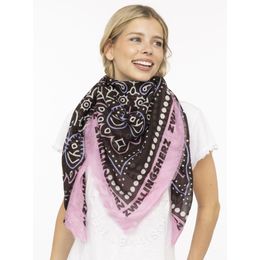 Zwillingsherz Damen Modetuch ""Zwillingsherz Paisley"", pink, Web, Baumwollmischung, Modet&uuml;cher, Mustermix, Schriftzug, Fransenabschl&uuml;sse rundum,