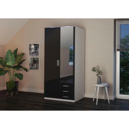 Kleiderschrank Priess, B:94cm H:193cm T:56cm, schwarz-wei&szlig;, Holzwerkstoff, Schlafzimmer, Schr&auml;nke, "Amsterdam, viel Stauraum durch viele Schubk&auml;sten,