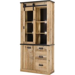 Vitrine Home Affaire, B:93cm H:201cm T:38cm, braun, Wohnzimmer, Schr&auml;nke, "Sherwood, Hochschrank im Industrial-Style, moderne Glasvitrine",
