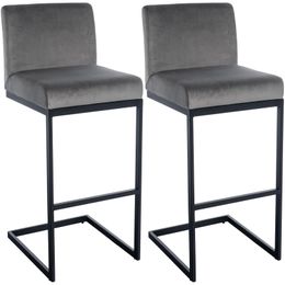 CLP Barhocker 2er Set mit R&uuml;ckenlehne Hopewell, gepolsterte Sitzfl&auml;che aus Samt und Metallgestell mit Fu&szlig;ablage, f&uuml;r K&uuml;che, Esszimmer und Bar