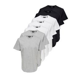 Only & Sons ONLY & SONS Herren Rundhalsshirt "ONSMATT LONGY SS TEE 7-PACK", bunt, Gr. XL, unifarben, Jersey, Obermaterial: 100% Baumwolle, Shirts, Baumwolle,