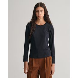 Gant Damen Langarmshirt "REG SHIELD LS T-SHIRT", schwarz, Gr. S, Single Jersey, Obermaterial: 100% Baumwolle, Shirts, kleine Logostickerei auf der