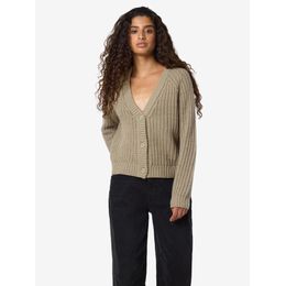 Noisy may Damen Strickjacke "NMCHARLIE L/S V-NECK KNIT CARDIGAN NOOS", beige, Gr. XL, unifarben, Strick, Obermaterial: 100% Polyacryl, Strickjacken