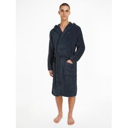 Bademantel, blau, Tommy Hilfiger Underwear, Baumwoll-Webfrottier, Hausm&auml;ntel, mit aufgesetzten Taschen