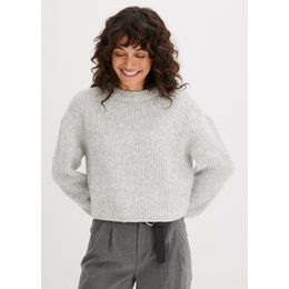 bonprix Damen Strickpullover, grau, Gr. 44, meliert, unifarben, Strick, Obermaterial: 56% Polyester, 31% Polyacryl, 7% Polyamid, 6% Wolle, Pullover,