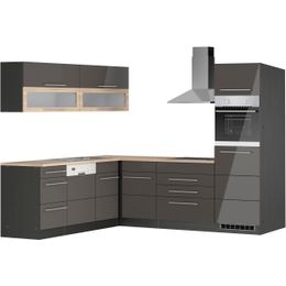 Winkelk&uuml;che KOCHSTATION, B:220cm H:200cm T:250cm, grau, Komplettk&uuml;chen-Sets, "KS-Wien", Stellbreite 220 x 250 cm, wahlweise mit E-Ger&auml;ten