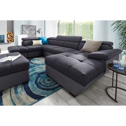 Wohnlandschaft COTTA, B:332cm H:79cm T:102cm, grau, Kunstleder SOFTLUX / Luxus-Microfaser (100% Polyester);Flachgewebe (100% Polyester) / Struktur