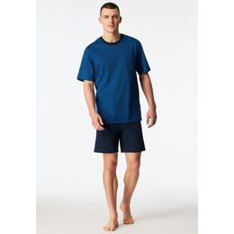 Schiesser Herren Pyjama "Comfort Essentials", Gr. 54, blau, Single Jersey, Obermaterial: 100% Baumwolle, Homewear-Sets, mit aufgesetzter Brusttasche