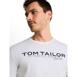 Tom Tailor Herren T-Shirt, wei&szlig;, Gr. S, bedruckt, Single Jersey, Obermaterial: 100% Baumwolle, Shirts, 2er Pack Sommershirt mit Logo-Print