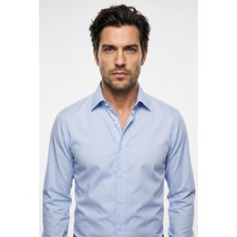 OLYMP Herren Langarmhemd "Level 5", blau, Gr. 45, Web, Obermaterial: 97% Baumwolle, 3% Elastolefin, Hemden, unifarben, body fit, Kentkragen,