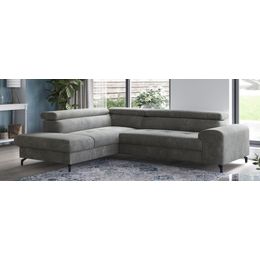 Ecksofa COTTA, B:260cm T:210cm, grau, Wohnzimmer, Sofas, "Aura L-Form, B: 260 cm, inkl. Schlaffunktion, 3 verstellbare", Kopfteile, extra Bettkasten,