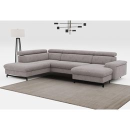 Wohnlandschaft COTTA, B:328cm H:97cm T:215cm, grau, Sofas, "Emma U-Form, B: 328 cm", mit Kopfteilverstellung, optional Schlaffunktion & Bettkasten